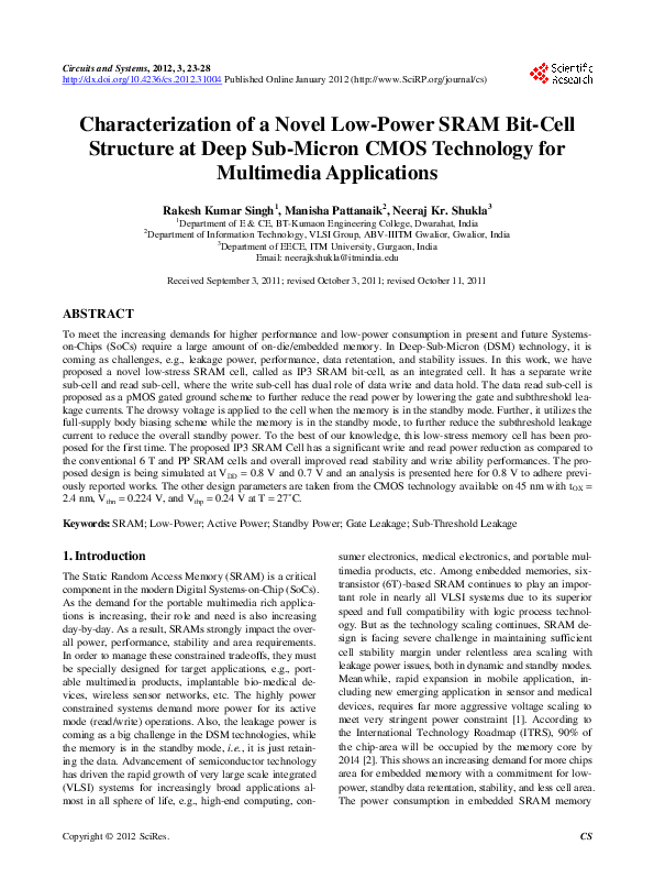 (PDF) Characterization of a Novel Low-Power SRAM Bit-Cell Structure at Deep Sub-Micron CMOS ...