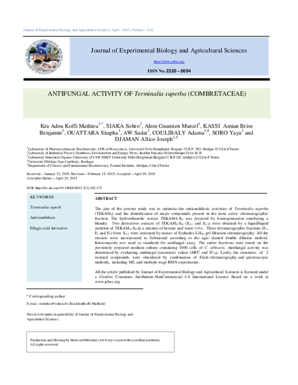 (PDF) Antifungal activity of Terminalia superba (combretaceae)