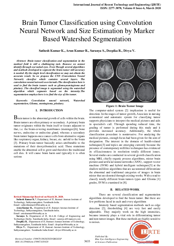 (PDF) Brain Tumor Classification using Convolution Neural Network and Size Estimation by Marker ...