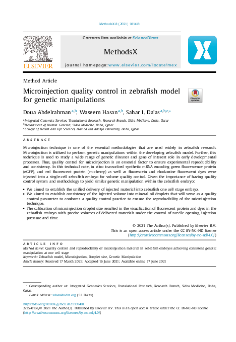 (PDF) Microinjection quality control in zebrafish model for genetic ...