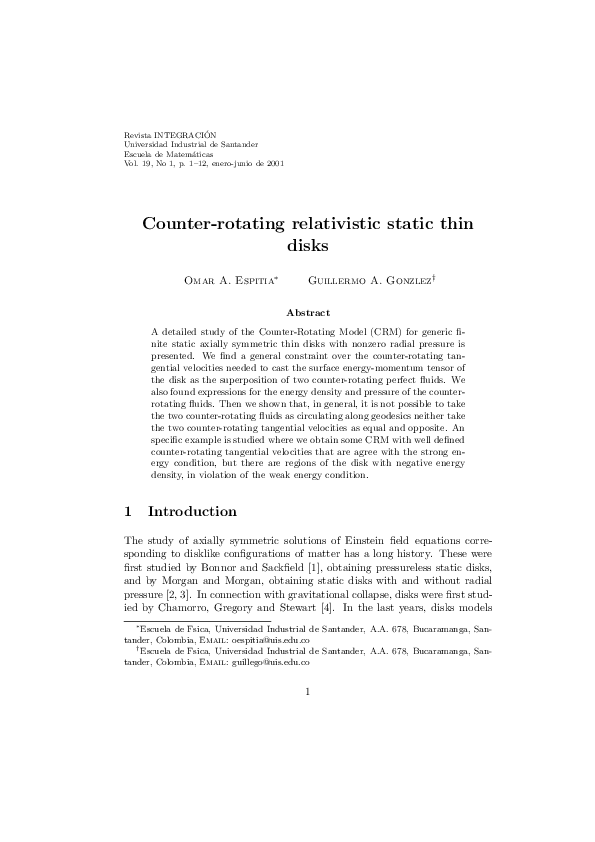 (PDF) Counter-rotating relativistic static thin disks