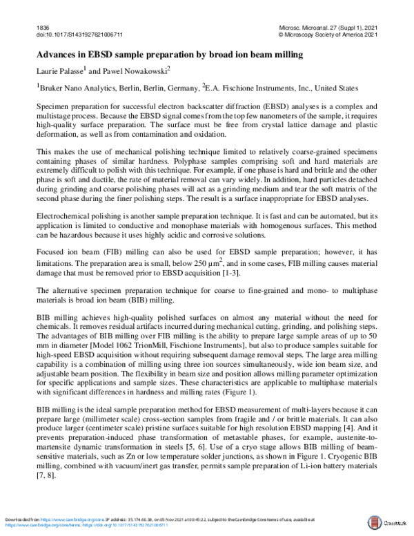 (PDF) Advances in EBSD sample preparation by broad ion beam milling