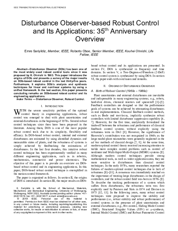 (PDF) Disturbance Observer-based Robust Control and Its Applications ...