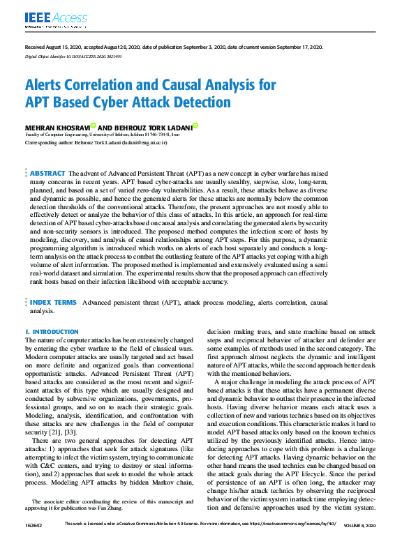 (PDF) Alerts Correlation and Causal Analysis for APT Based Cyber Attack ...