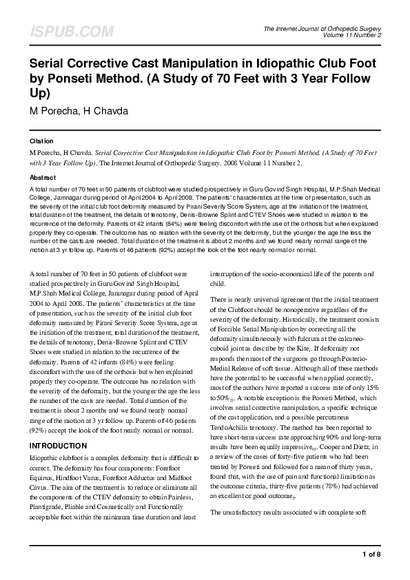 (PDF) Serial Corrective Cast Manipulation in Idiopathic Club Foot by ...