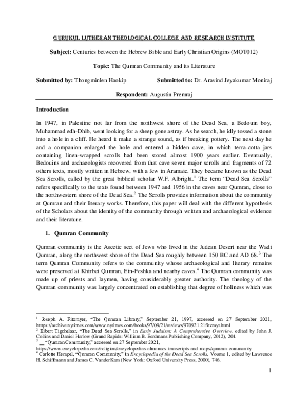 (PDF) THE QUMRAN COMMUNITY AND ITS LITERATURE