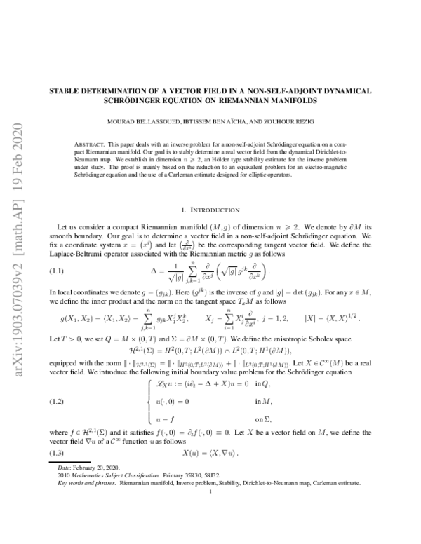(PDF) Stable determination of a vector field in a non-self-adjoint dynamical Schrödinger ...