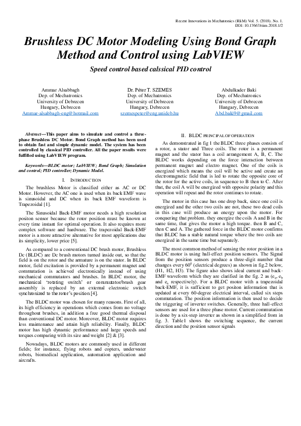 (PDF) Brushless DC Motor Modeling Using Bond Graph Method and Control using LabVIEW