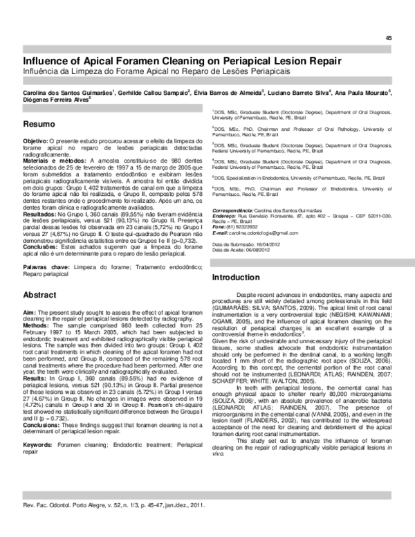 (PDF) Influence of Apical Foramen Cleaning on Periapical Lesion Repair ...