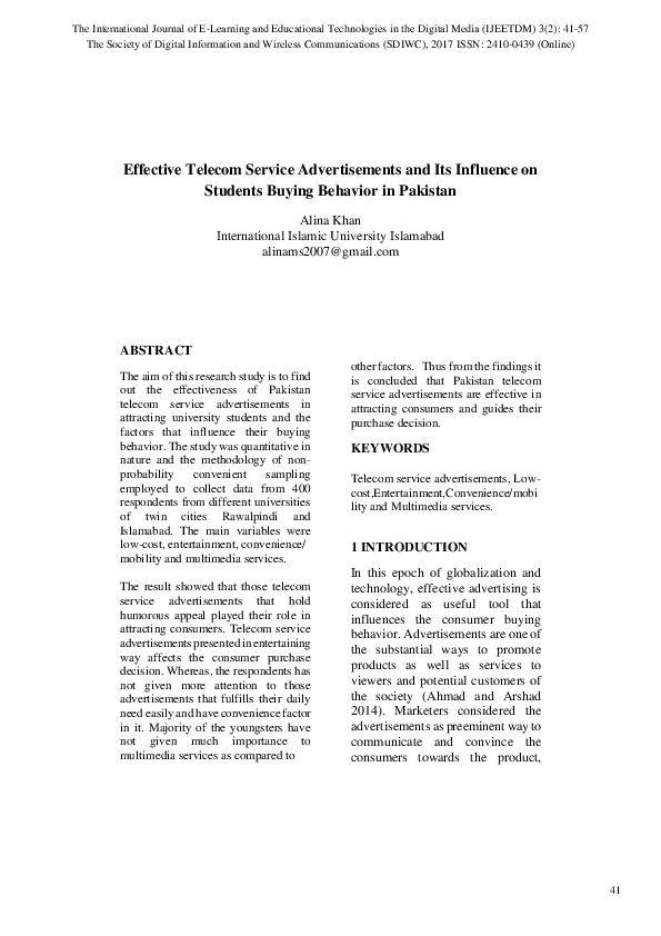 (PDF) Effective Telecom Service Advertisements and Its Influence on ...