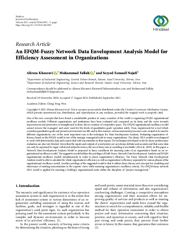 Pdf An Efqm Fuzzy Network Data Envelopment Analysis Model For 9066