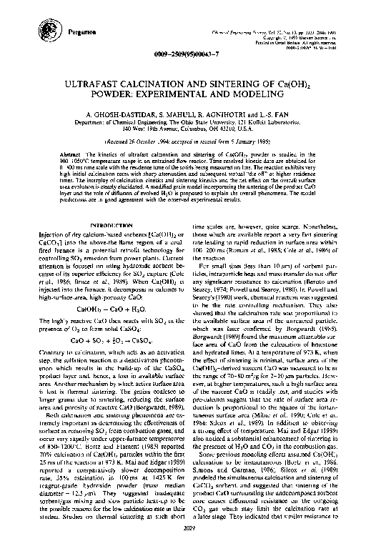(PDF) Ultrafast calcination and sintering of Ca(OH)2 powder: Experimental and modeling