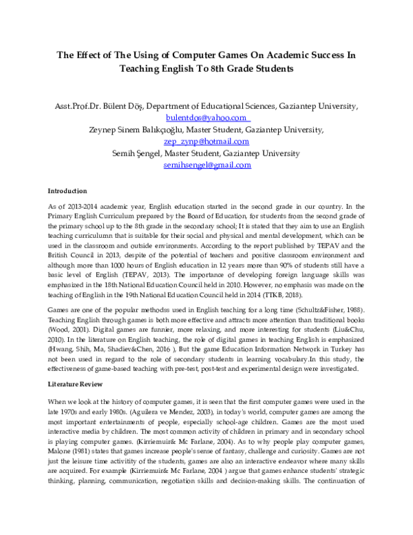 (DOC) The Effect of The Using of Computer Games On Academic Success In ...