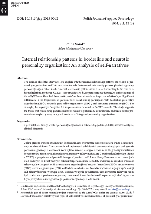 (PDF) Internal relationship patterns in borderline and neurotic ...