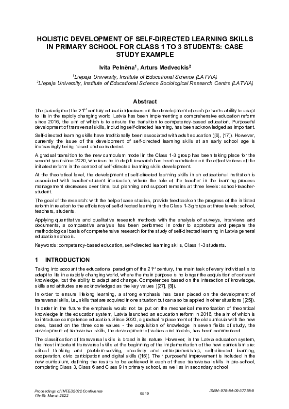 (PDF) HOLISTIC DEVELOPMENT OF SELF-DIRECTED LEARNING SKILLS IN PRIMARY SCHOOL FOR CLASS 1 TO 3 ...