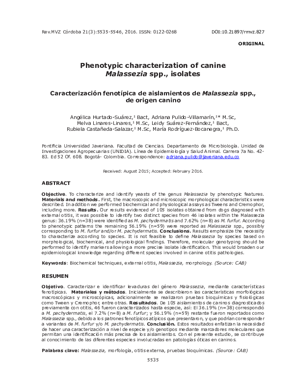 (PDF) Phenotypic Characterization of Canine Malassezia spp. Isolates