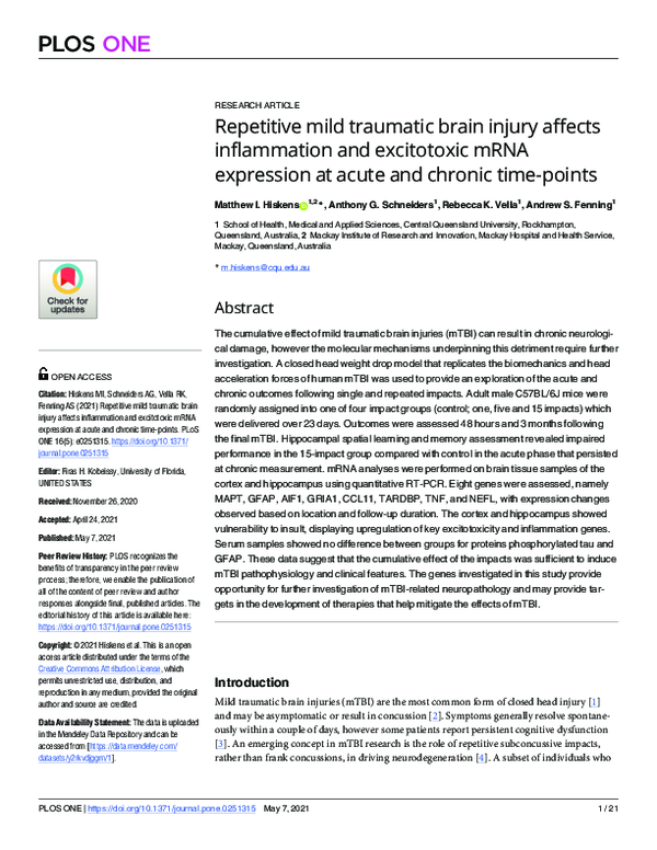 (PDF) Repetitive mild traumatic brain injury affects inflammation and ...