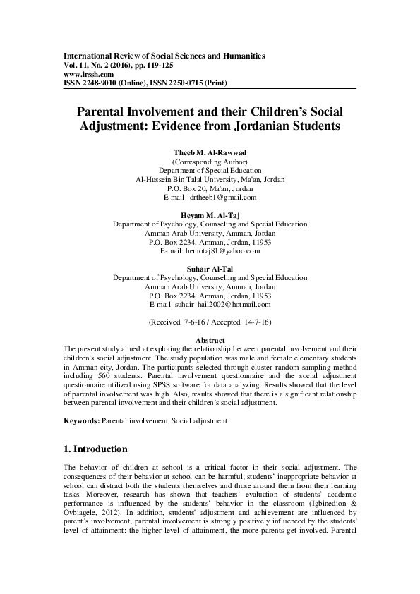 (PDF) Parental Involvement and their Children's Social Adjustment ...