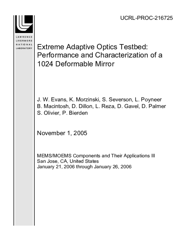 (PDF) Extreme Adaptive Optics Testbed: Performance and Characterization ...