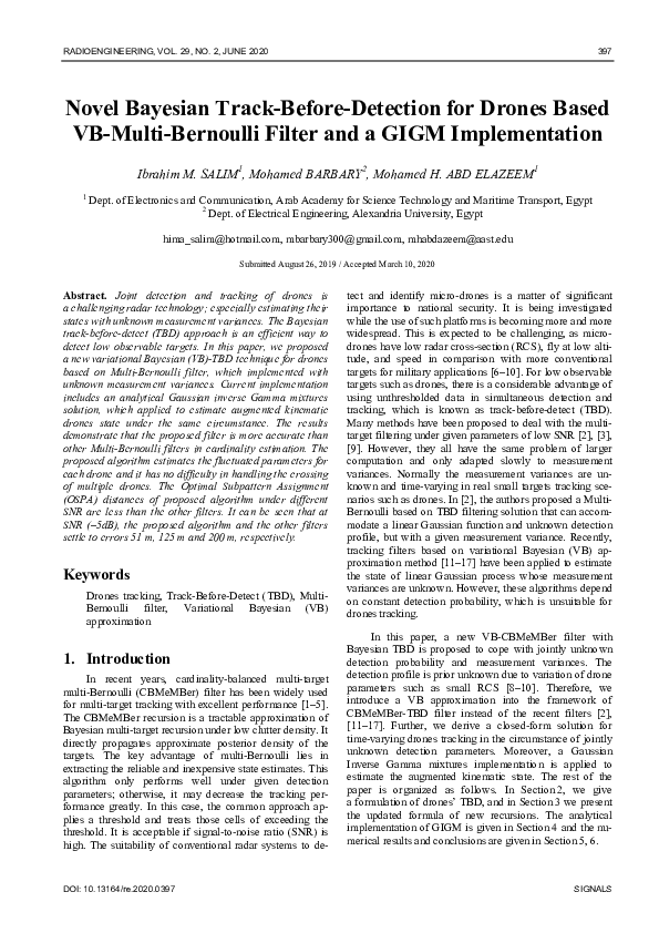 Pdf Novel Bayesian Track Before Detection For Drones Based Vb Multi Bernoulli Filter And A
