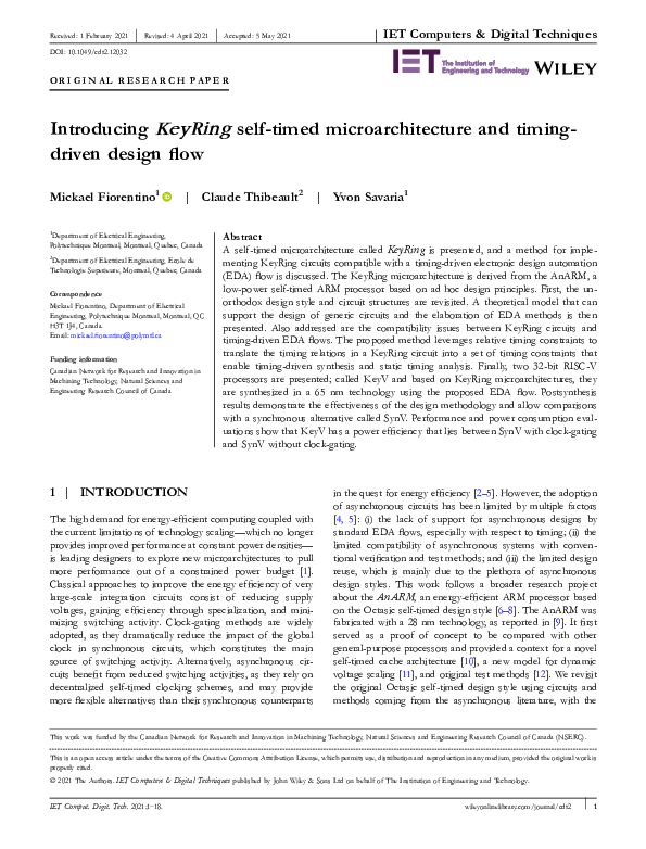 Pdf Introducing Keyring Self‐timed Microarchitecture And Timing