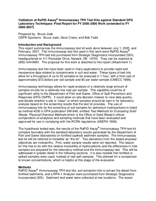 (PDF) Validation of RaPID Assay ® Immunoassay TPH Test Kits against ...