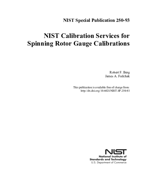 (PDF) NIST Calibration Services for Spinning Rotor Gauge Calibrations