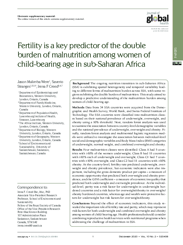 (PDF) Fertility is a key predictor of the double burden of malnutrition ...