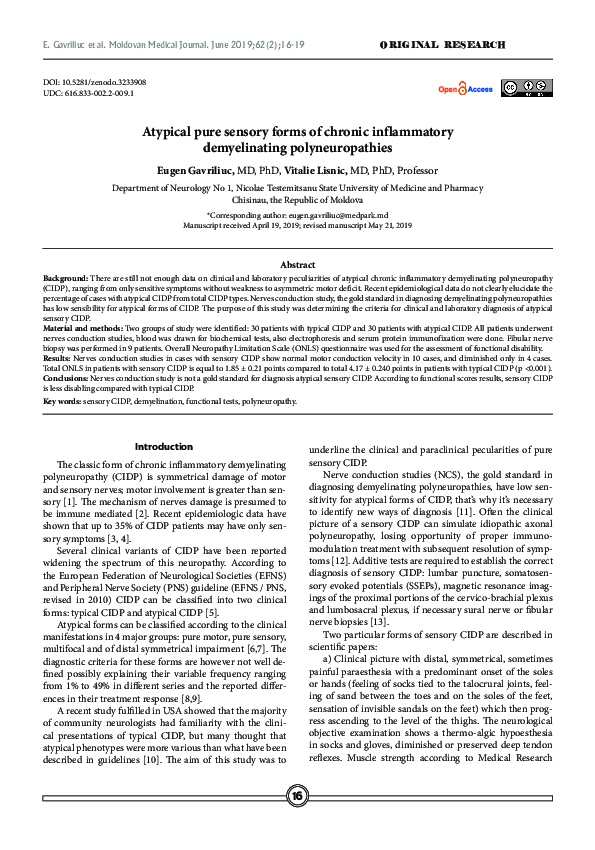 (PDF) Atypical pure sensory forms of chronic inflammatory demyelinating polyneuropathies