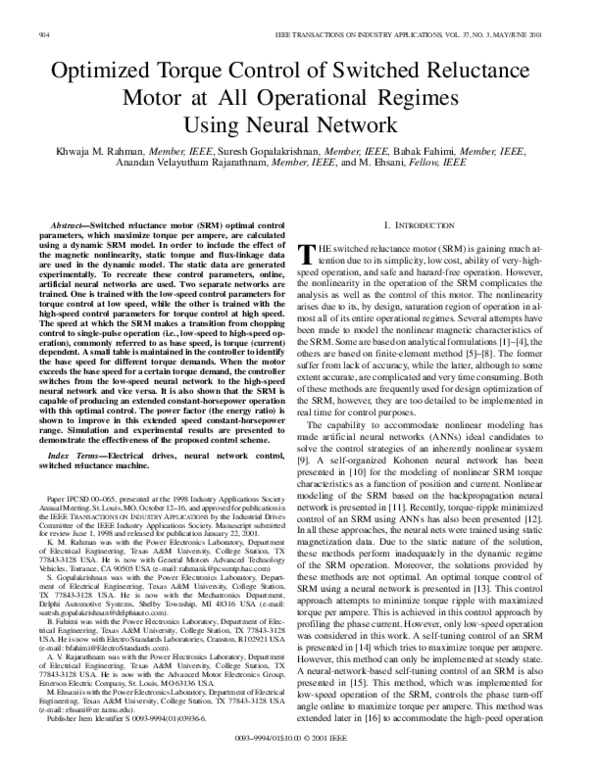 (PDF) Optimized torque control of switched reluctance motor at all operational regimes using ...