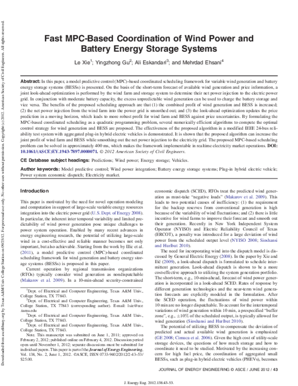 (PDF) Fast MPC-Based Coordination of Wind Power and Battery Energy ...
