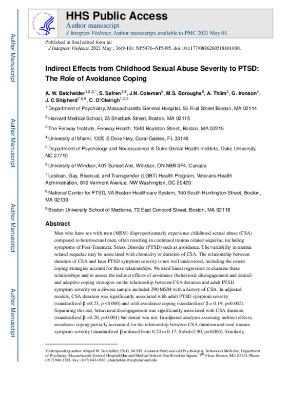 (PDF) Indirect Effects From Childhood Sexual Abuse Severity to PTSD ...