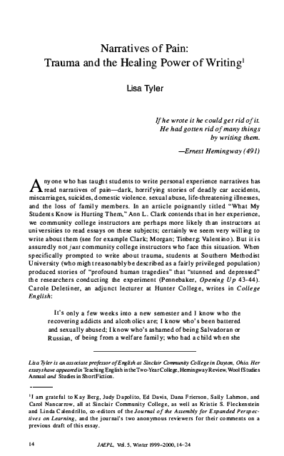(PDF) Narratives of Pain: Trauma and the Healing Power of Writing