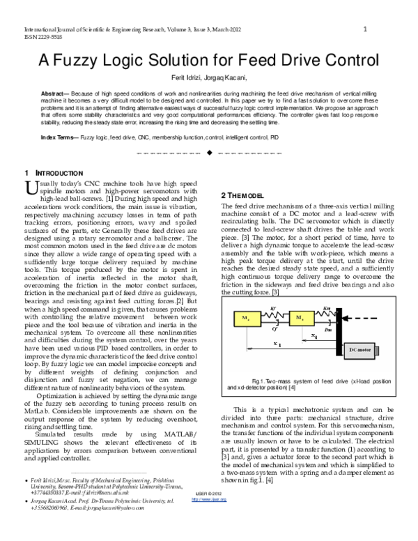 (PDF) A Fuzzy Logic Solution for Feed Drive Control
