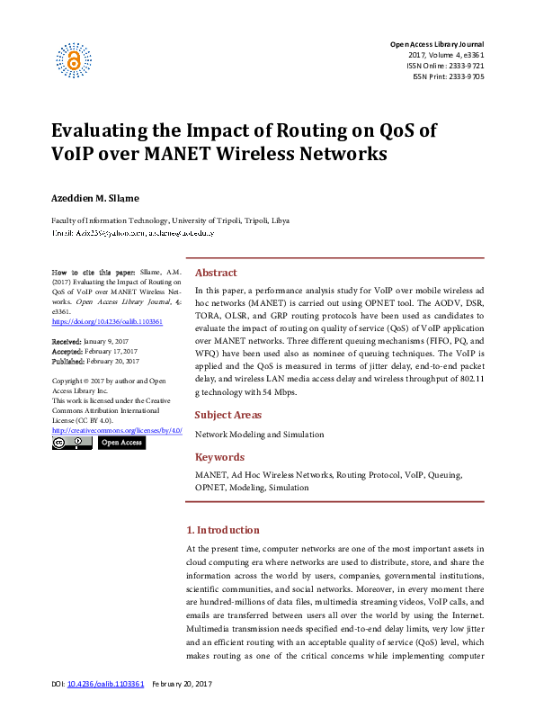 Pdf Evaluating The Impact Of Routing On Qos Of Voip Over Manet Wireless Networks Azeddien M