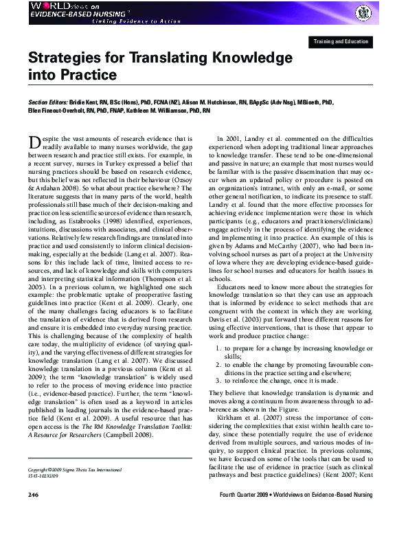 (PDF) Strategies for Translating Knowledge into Practice