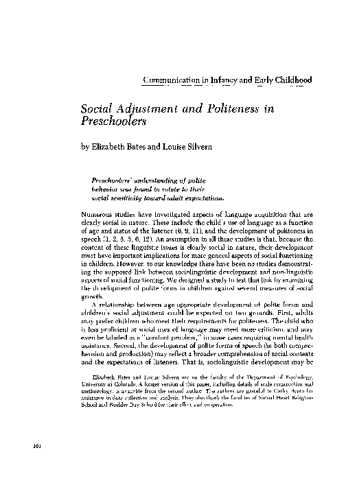 (PDF) Social adjustment and politeness in preschoolers