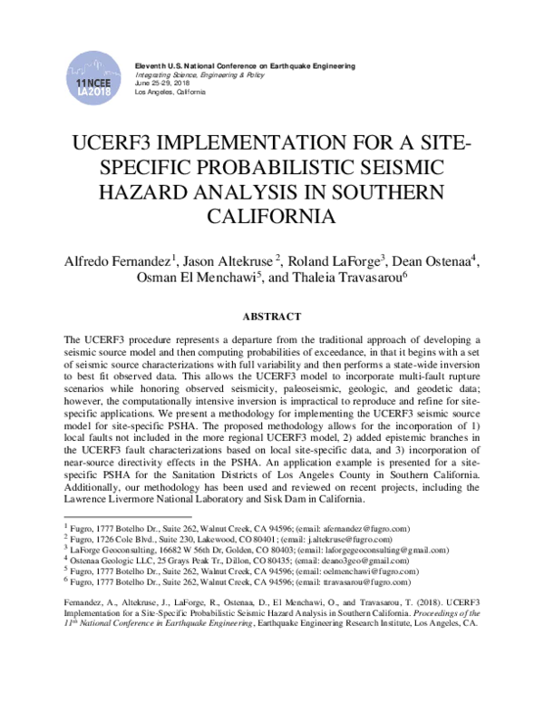 (PDF) UCERF3 Implementation for Site-Specific Probabilistic Seismic ...