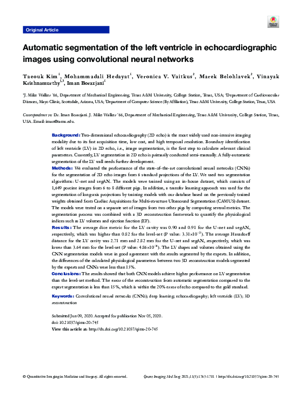 (PDF) Automatic segmentation of the left ventricle in echocardiographic images using ...