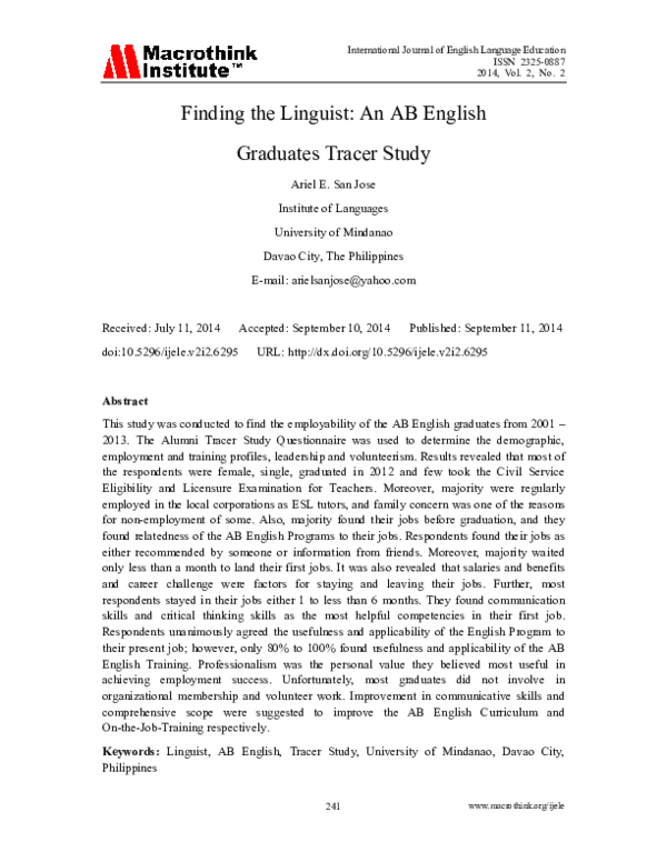 (PDF) Finding the Linguist: An AB English Graduates Tracer Study
