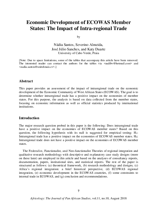(PDF) Economic Development of ECOWAS Member States: The Impact of Intra ...