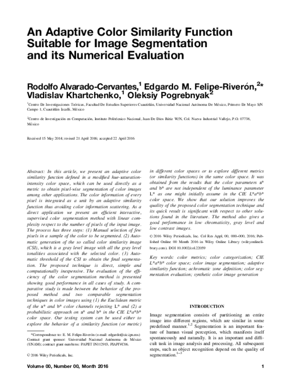 Pdf An Adaptive Color Similarity Function Suitable For Image Segmentation And Its Numerical 6923