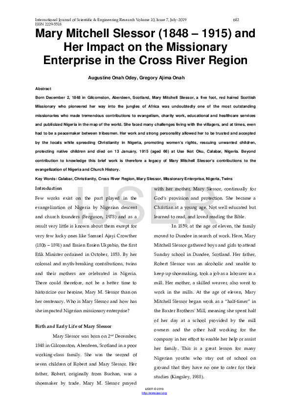 (PDF) Mary Mitchell Slessor (1848 – 1915) and Her Impact on the ...