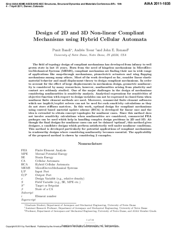 (PDF) Design of 2D and 3D Non-linear Compliant Mechanisms using Hybrid ...