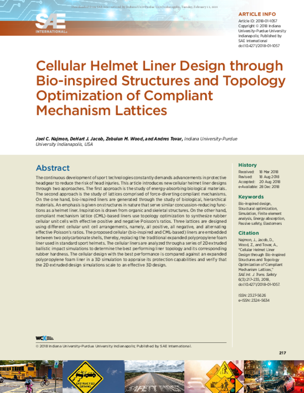 (PDF) Cellular Helmet Liner Design through Bio-inspired Structures and ...