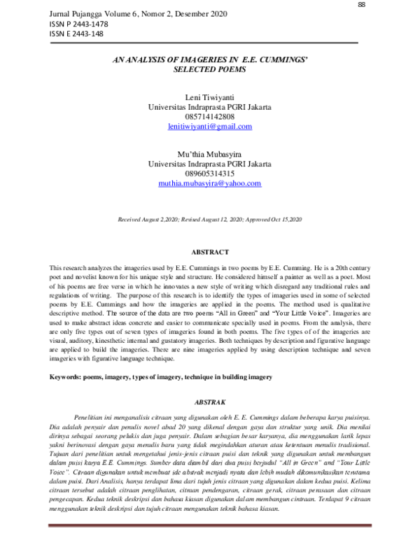 (PDF) An Analysis of Imageries in E.E. Cummings’ Selected Poems