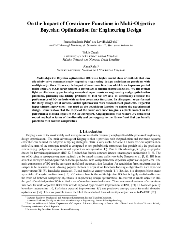 (PDF) On the Impact of Covariance Functions in Multi-Objective Bayesian Optimization for ...