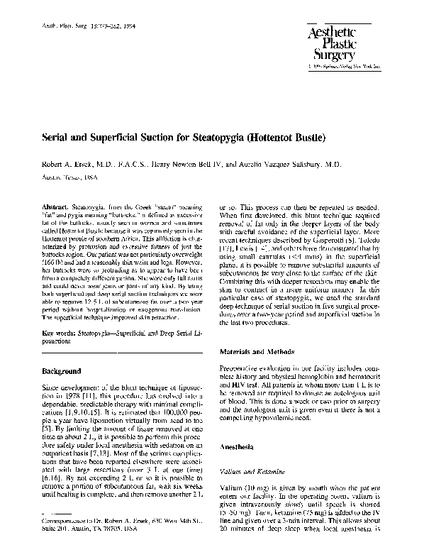 (PDF) Serial and superficial suction for steatopygia (Hottentot Bustle)