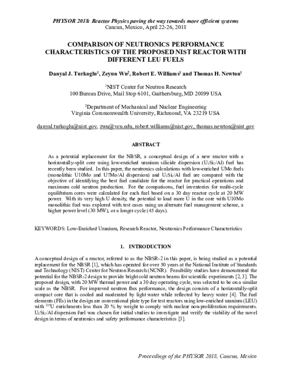(PDF) Comparison of Neutronics Performance Characteristics of the ...