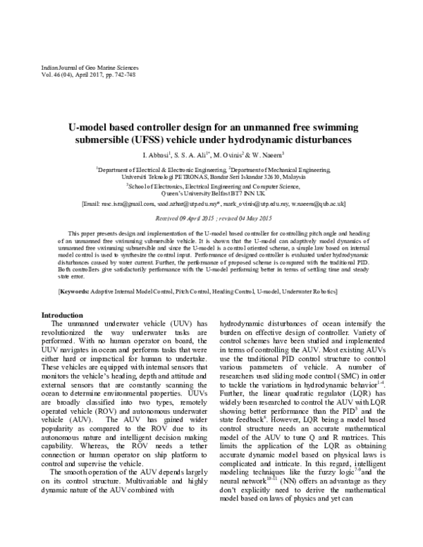(PDF) U-model based controller design for an unmanned free swimming ...